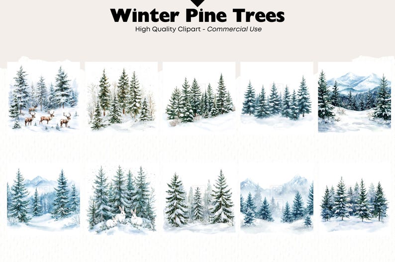 Winter Pine Clipart Bundle Snowy Landscapes Graphics Digital Download ...