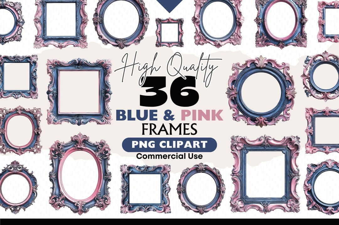 Blue and Pink Victorian Frame Clipart Bundle Vintage Empty Borders ...