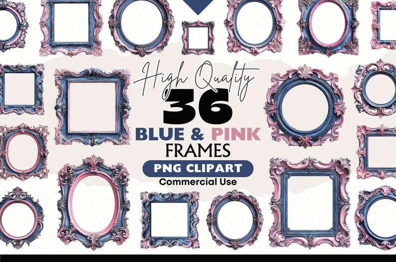 Blue and Pink Victorian Frame Clipart Bundle Vintage Empty Borders ...