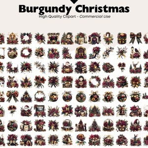 Burgundy Christmas Clipart Bundle - Rustic Winter Graphics Digital ...