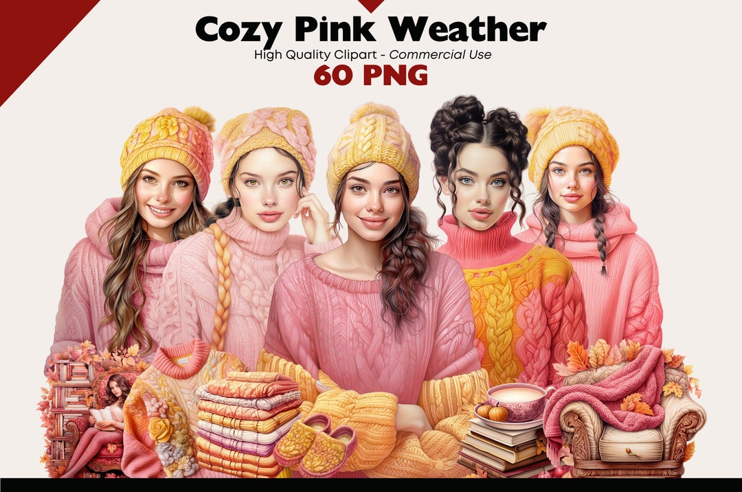 Cozy Weather Clipart Bundle Pink Winter Girls Watercolor Graphics ...