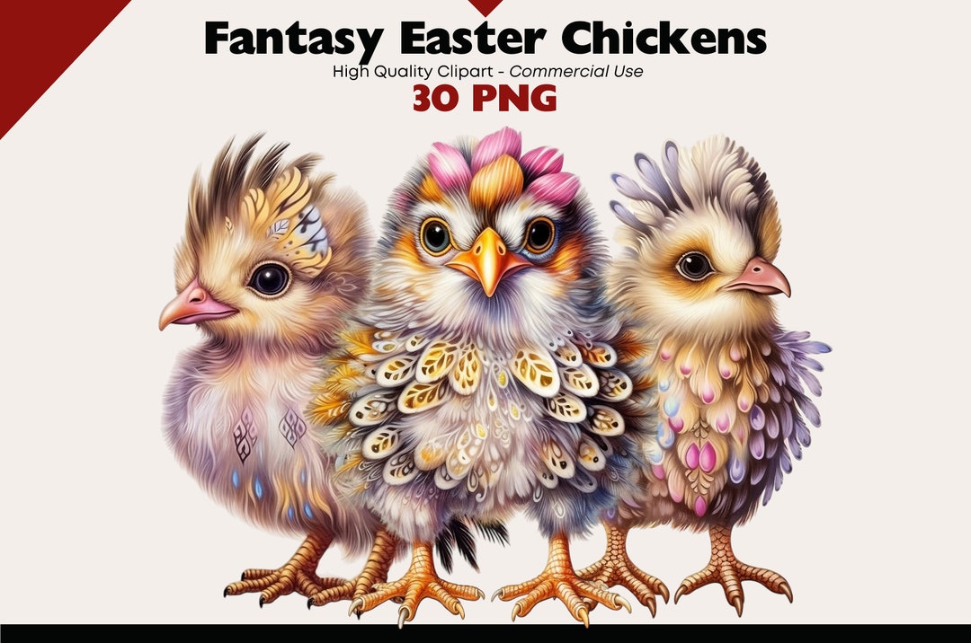 Fantasy Easter Chicken Clipart Bundle, Cute Chicken Watercolor ...