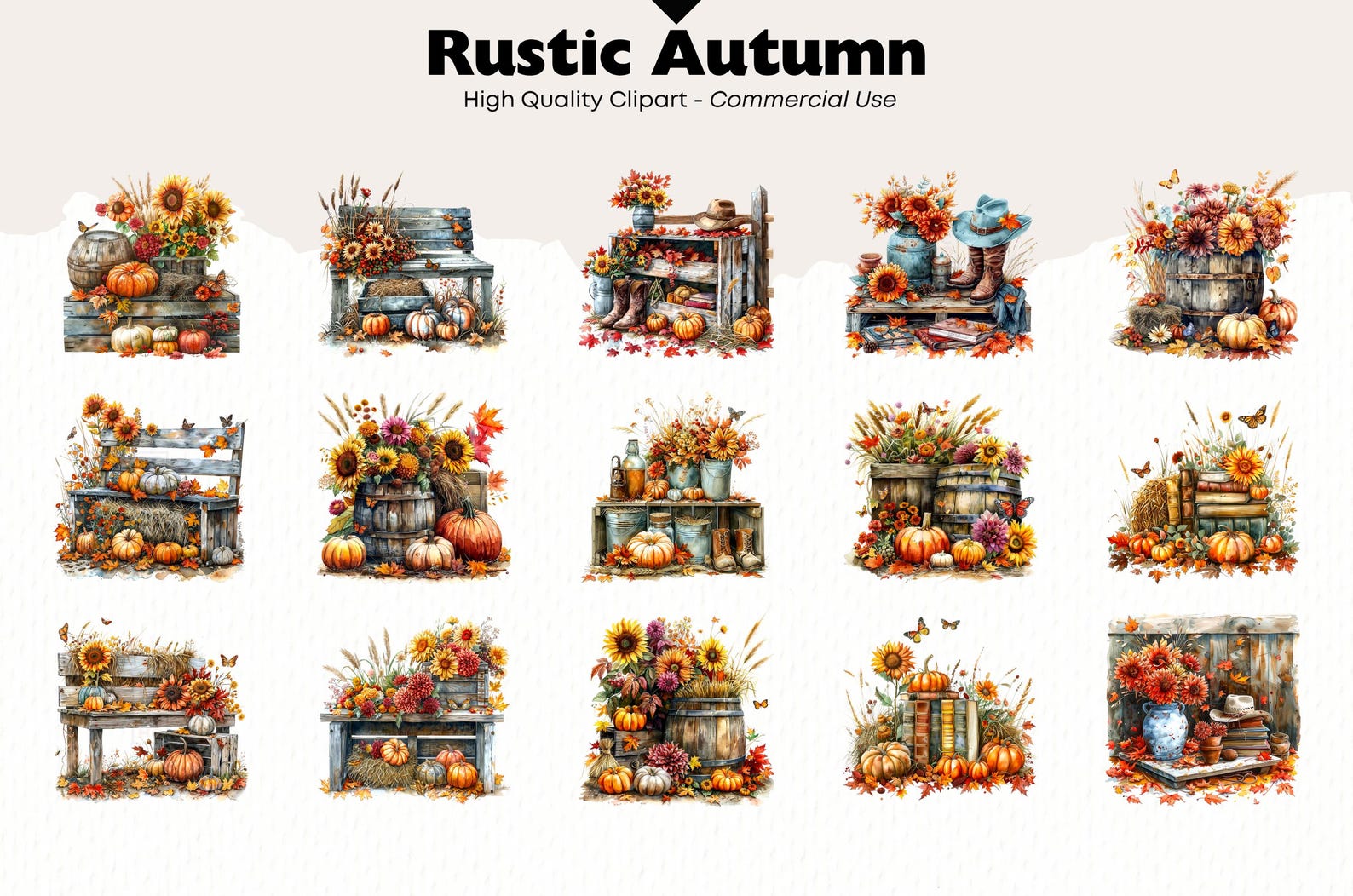 Rustic Autumn Clipart Bundle Watercolor Countryside Graphics Digital ...