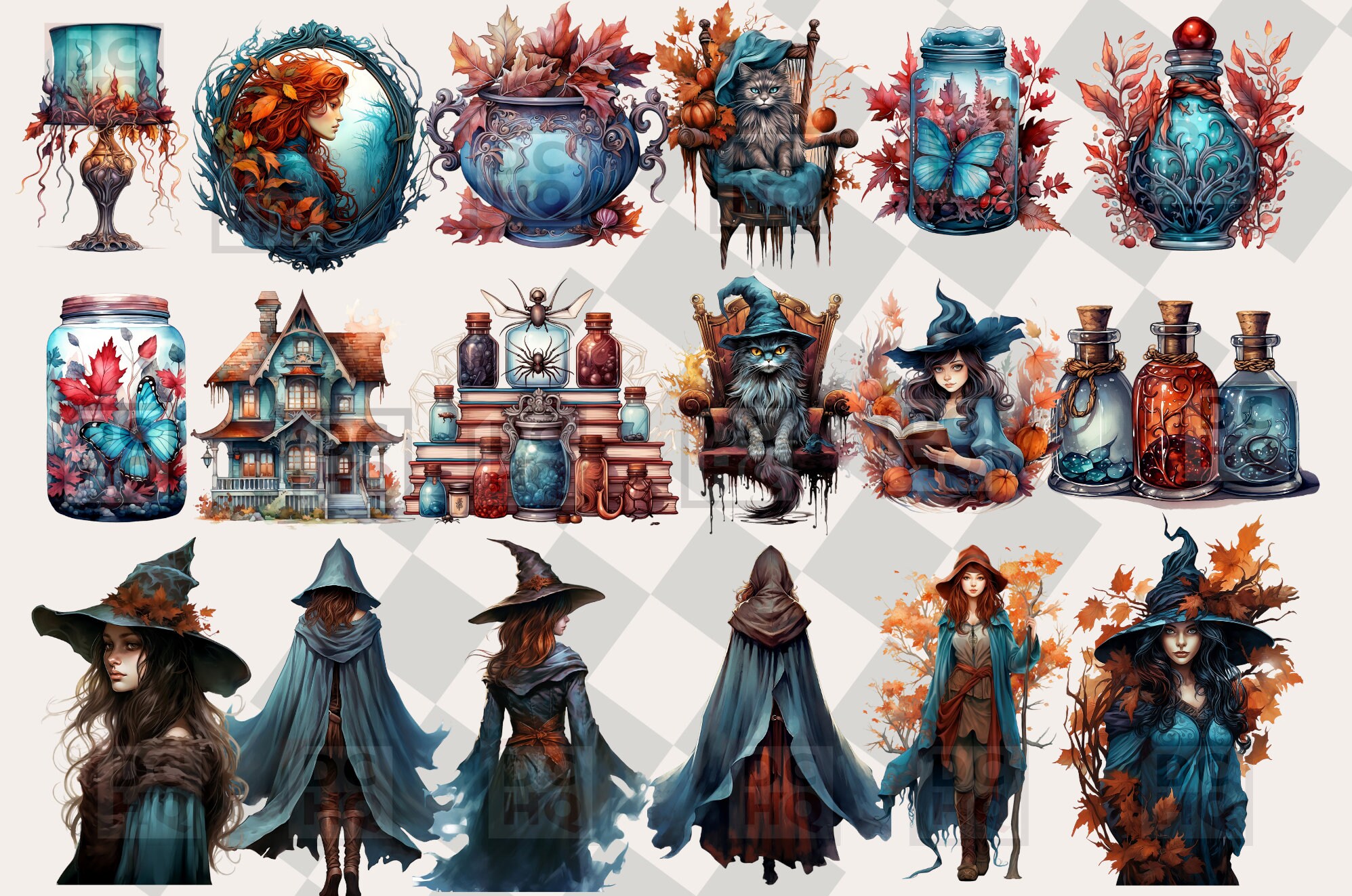 Whimsical Witch Clipart Bundle Autumn Witches PNG Mystical - Etsy