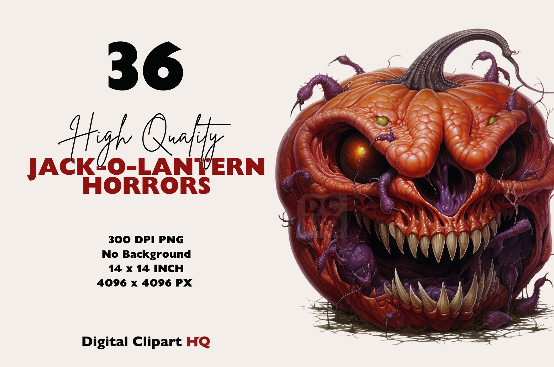Scary Pumpkin Clipart, Jack O Lantern Digital Download, PNG Halloween ...