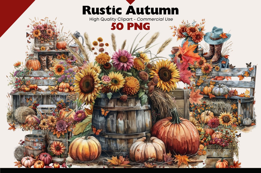 Rustic Autumn Clipart Bundle Watercolor Countryside Graphics Digital ...