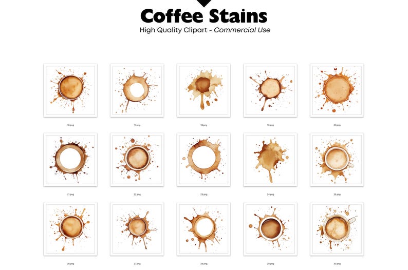 60 Coffee Stains PNG Clipart Bundle for Scrapbooking, Vintage Junk ...