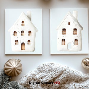 Christmas Candle Houses Clipart Bundle Watercolor Nordic Christmas ...