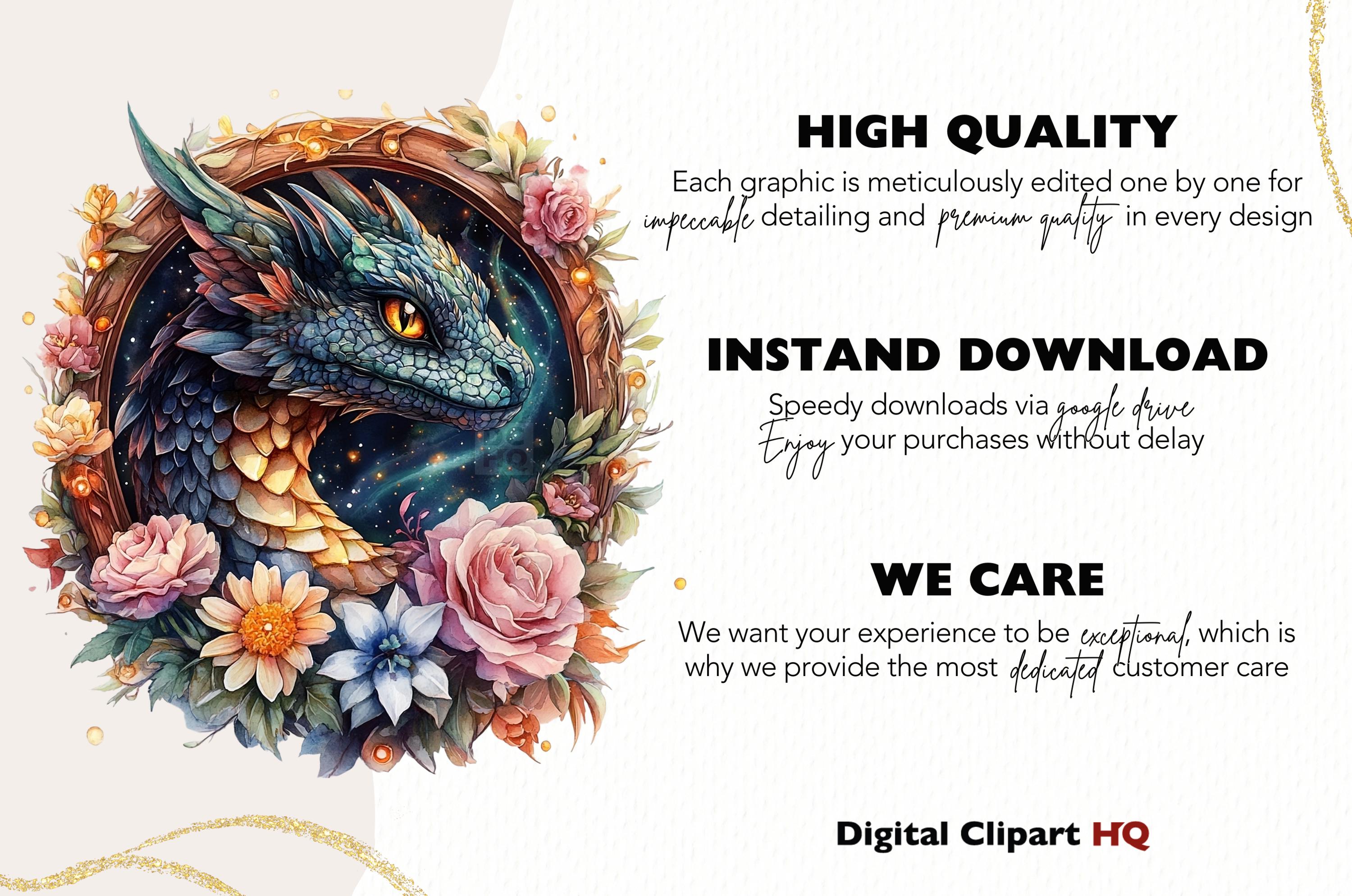 Floral Dragon Fame Clipart Bundle Fantasy Animals Digital Download PNG ...