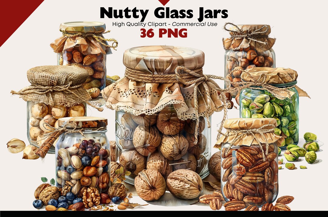 Mixed Nuts Clipart Bundle, Glass Jar Watercolor, Healthy Snacks ...