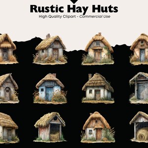 Rustic Hay Huts Clipart Bundle, Countryside Hay House Watercolor, Rural ...