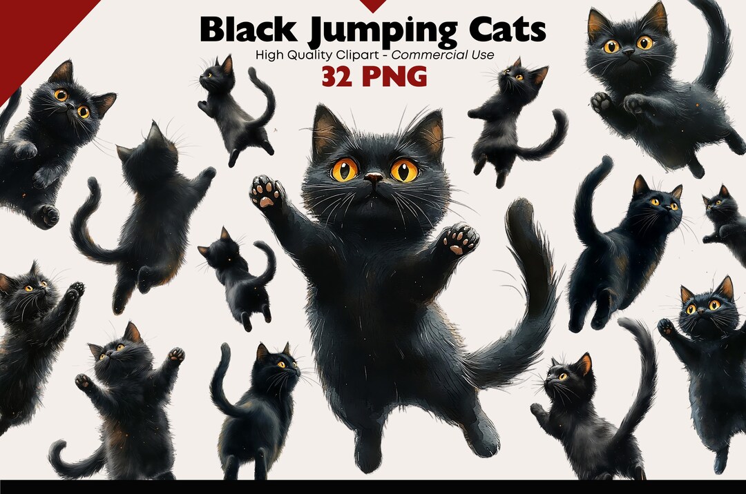 32 Jumping Cats Clipart Bundle Playful Cat PNG With Transparent ...