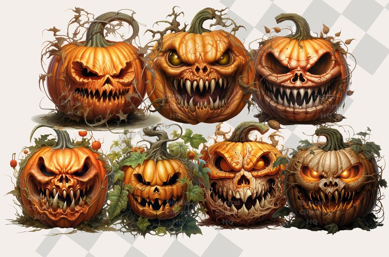 Scary Pumpkin Clipart, Gourds Digital Download, PNG Pumpkin, Halloween ...