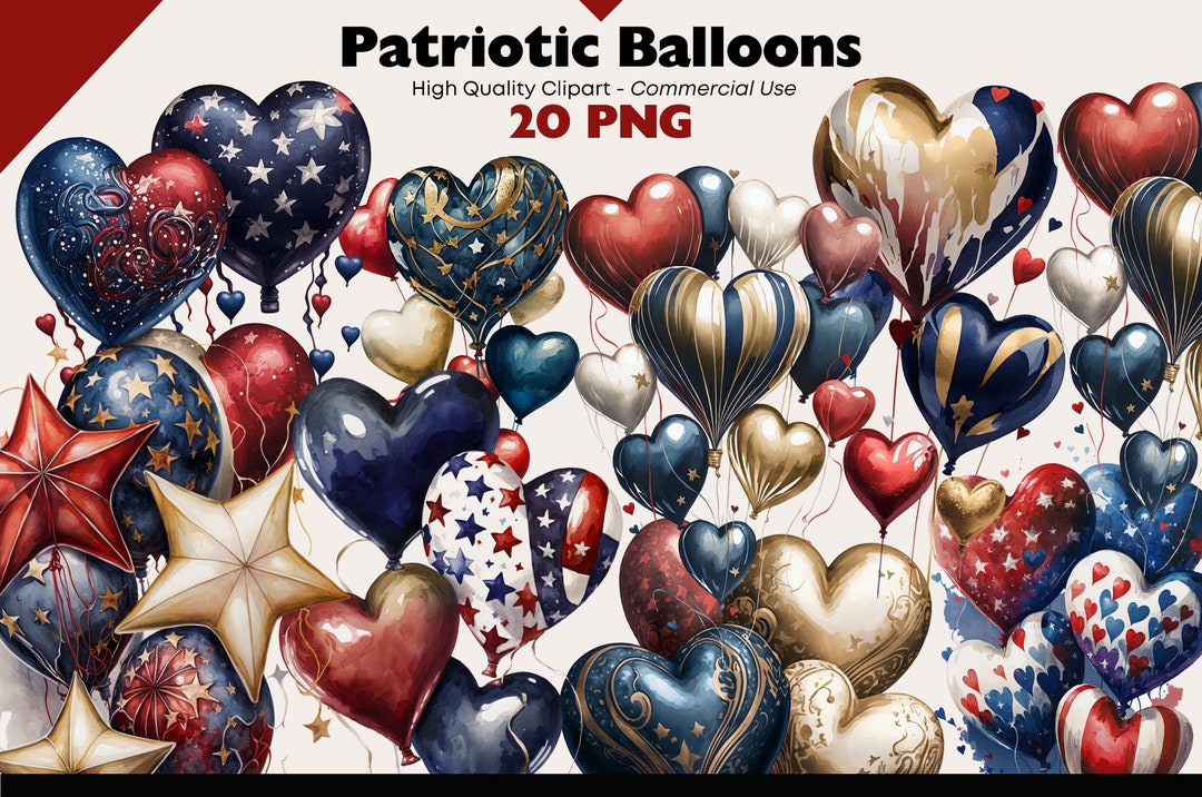 Patriotic Balloons Clipart Bundle 4th of July Balloon Graphics USA ...