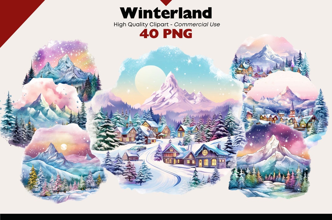 Pastel Christmas Winter Wonderland PNG Clipart Bundle, Watercolor ...