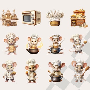 Cute Little Mouse Chef Clipart Bundle, Mice in Kitchen Watercolor ...