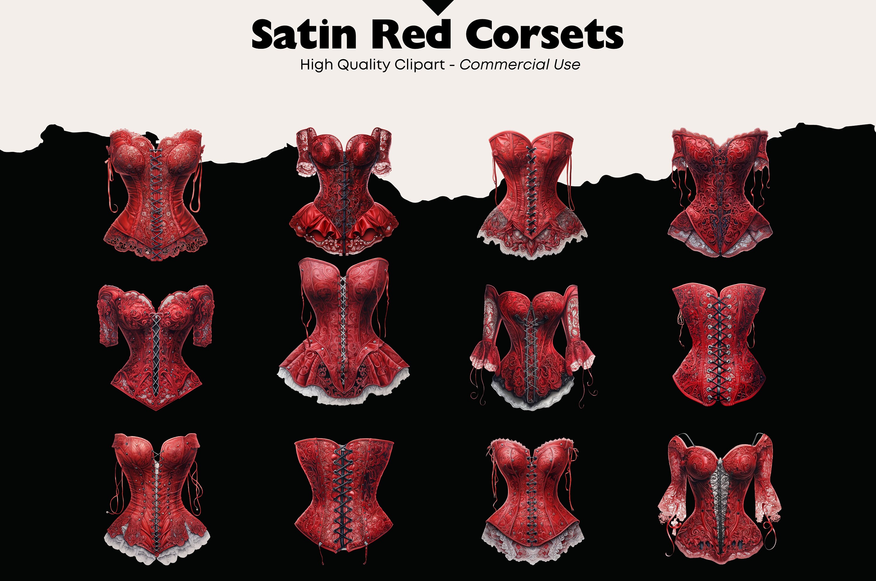 Satin Red Corsets Bundle Watercolor Vintage Corset Graphics Digital ...
