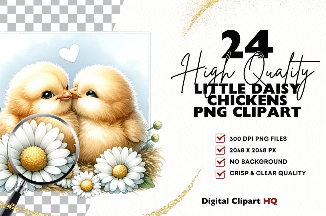 Cute Daisy Chickens Clipart Bundle Spring Animals Digital Download PNG ...