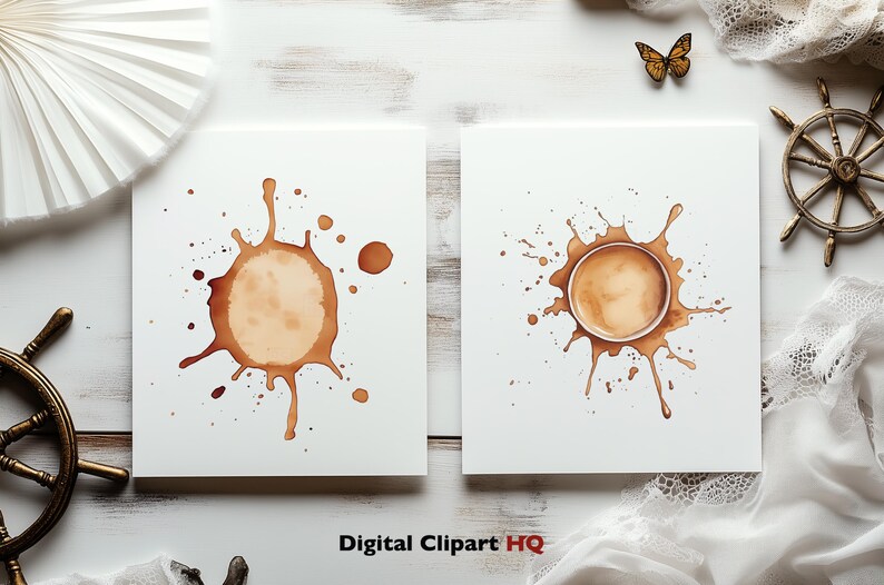 60 Coffee Stains PNG Clipart Bundle for Scrapbooking, Vintage Junk ...