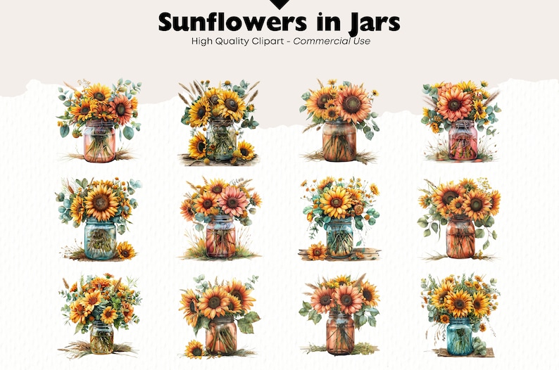 Sunflower Jar Clipart Bundle Rustic Mason Jar PNG Autumn Floral ...