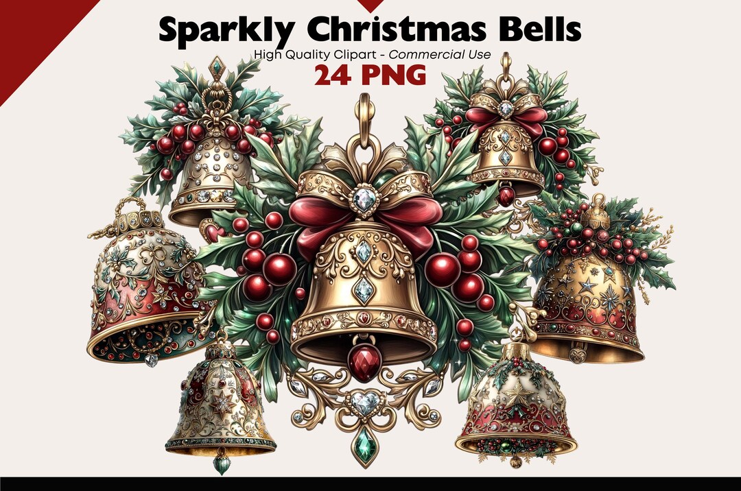 24 Christmas Bells Clipart Bundle Traditional Winter Graphics Digital ...