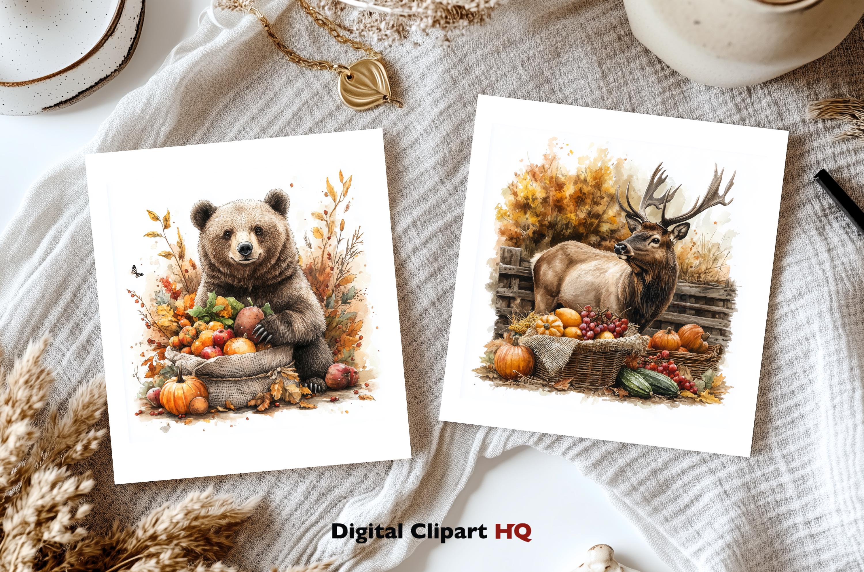 Autumn Woodland Animal Clipart Bundle Cozy Fall Harvest Jpgs for Fall ...