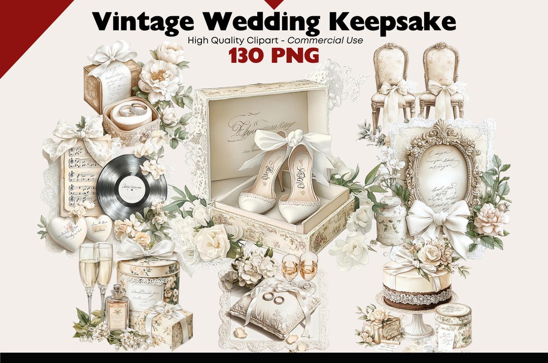 Vintage Wedding Clipart Bundle With Beautiful Bridal Keepsake PNG ...