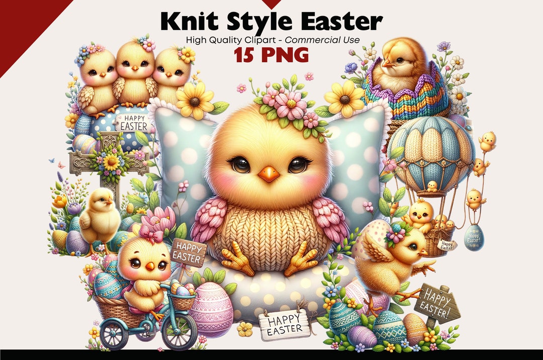 Cute Easter Clipart, Adorable Easter Chicks, Knit Style Easter ...