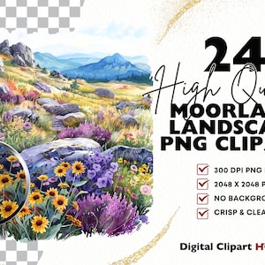 Moorland Clipart Bundle, Nature Landscape Watercolor Illustrations ...