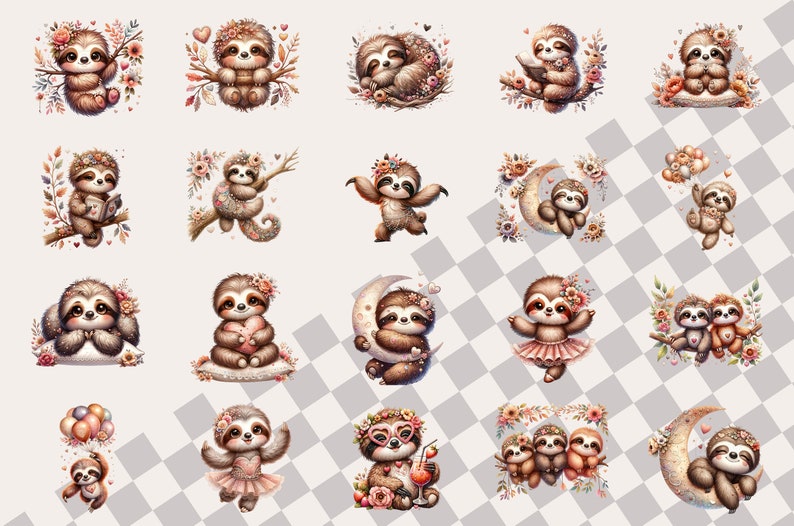 Cute Sloth Clipart, Printable Dancing Sloth PNG, Adorable Sloth With ...