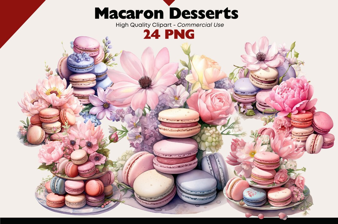 Watercolor Macaron Clipart Bundle, Dessert PNG, Chocolate Macaron ...