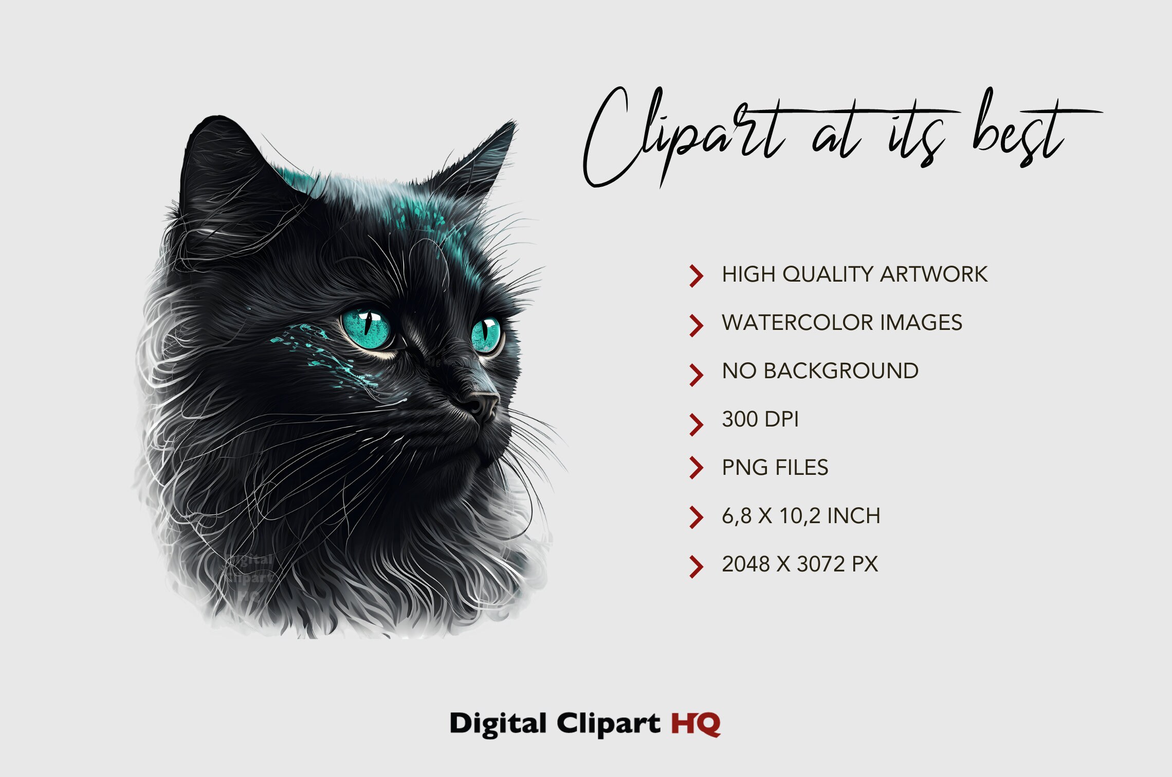 Watercolor Black Cat With Azure Blue Eyes Clipart Bundle, Turquoise Eye ...