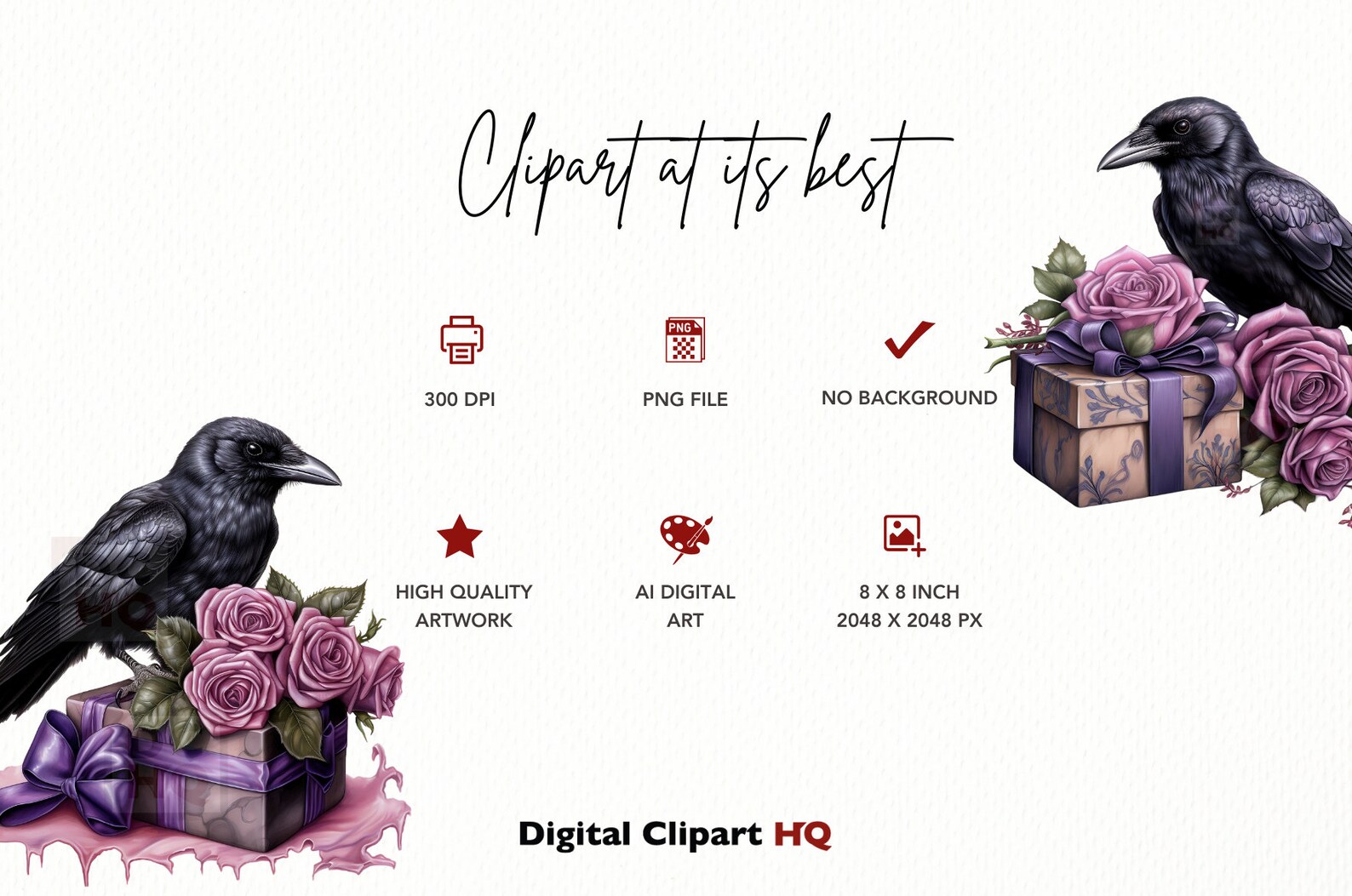 Purple Rose Raven Clip Art, Raven PNG, Corby PNG, Black Bird Clipart ...