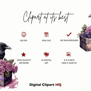 Purple Rose Raven Clip Art, Raven PNG, Corby PNG, Black Bird Clipart ...