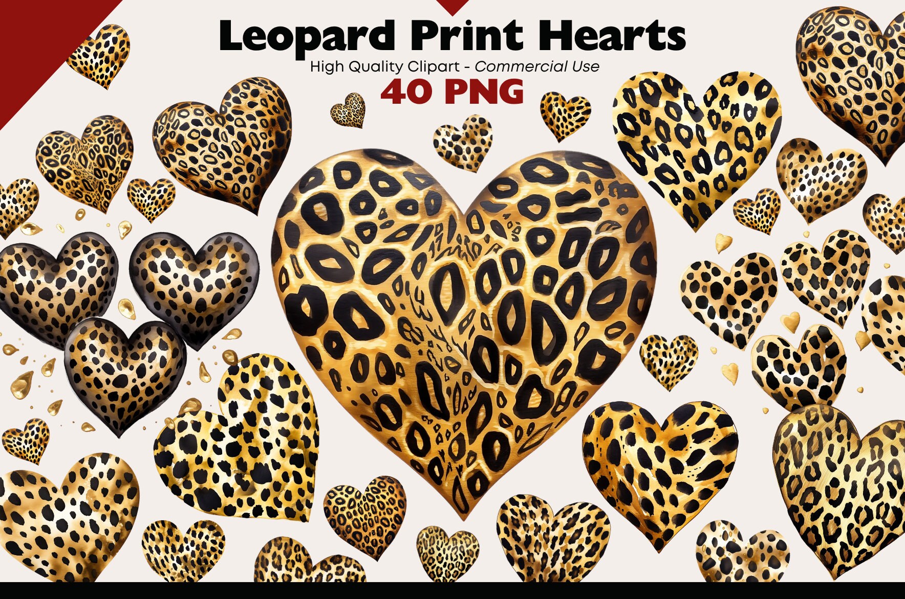 Leopard Print Swirl Heart Clipart Bundle, Cheetah Heart PNG, Watercolor ...