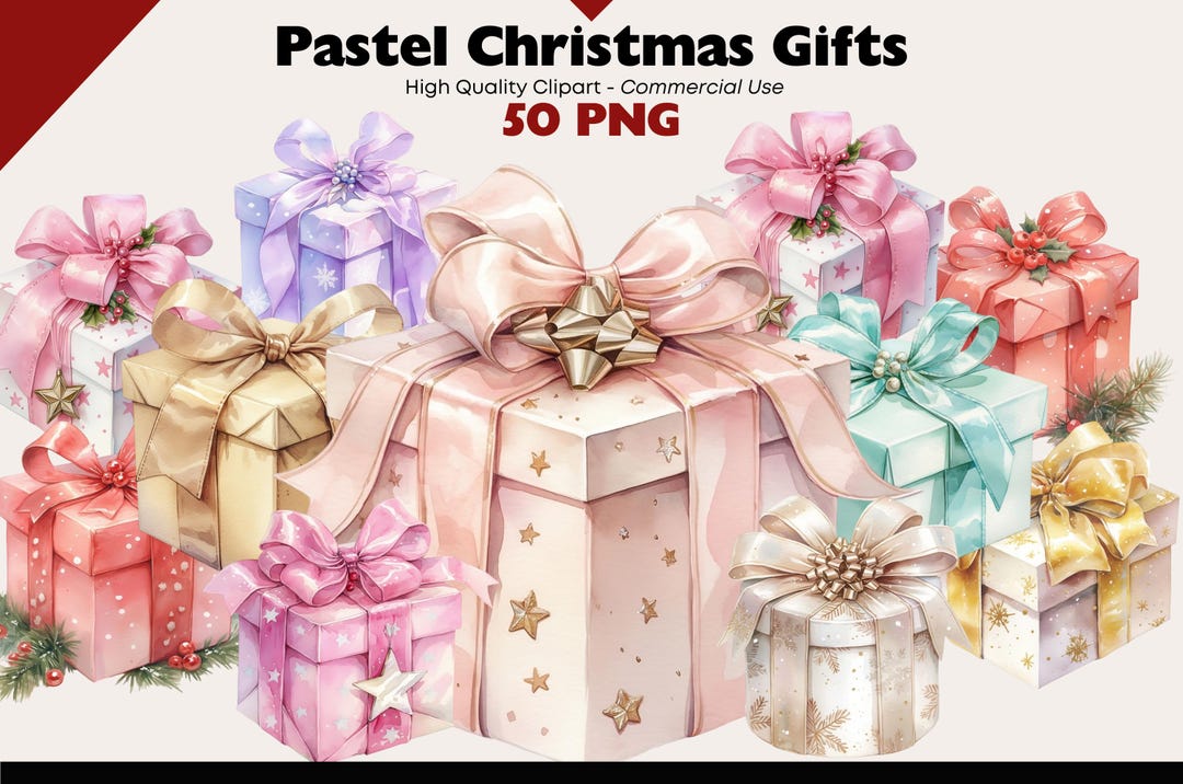 Pastel Christmas Gifts Clipart Bundle Traditional Winter Graphics ...