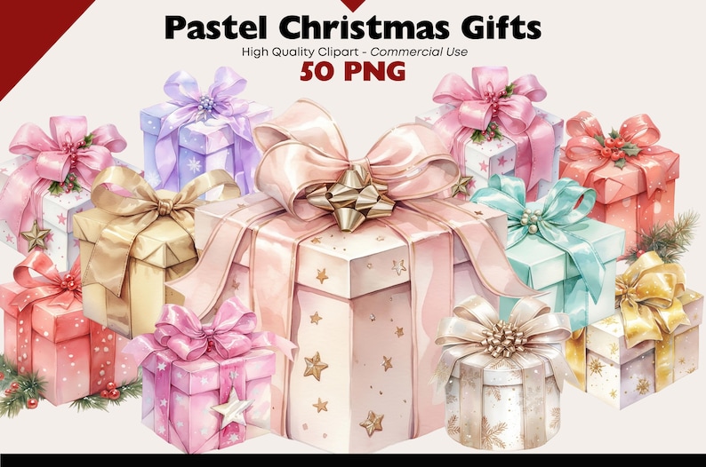 Pastel Christmas Gifts Clipart Bundle Traditional Winter Graphics ...