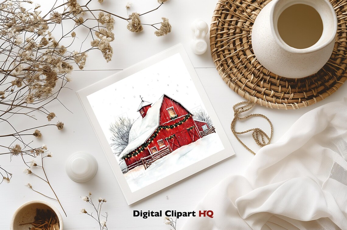 45 Winter Red Barn Scenery JPEG Graphics Commercial Use Snowy ...