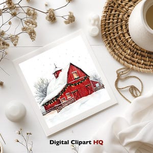 45 Winter Red Barn Scenery JPEG Graphics Commercial Use Snowy ...
