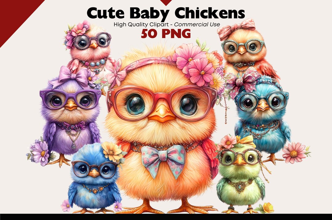 Cute Baby Chick Clipart Bundle Watercolor Printable Farm Animals PNG ...