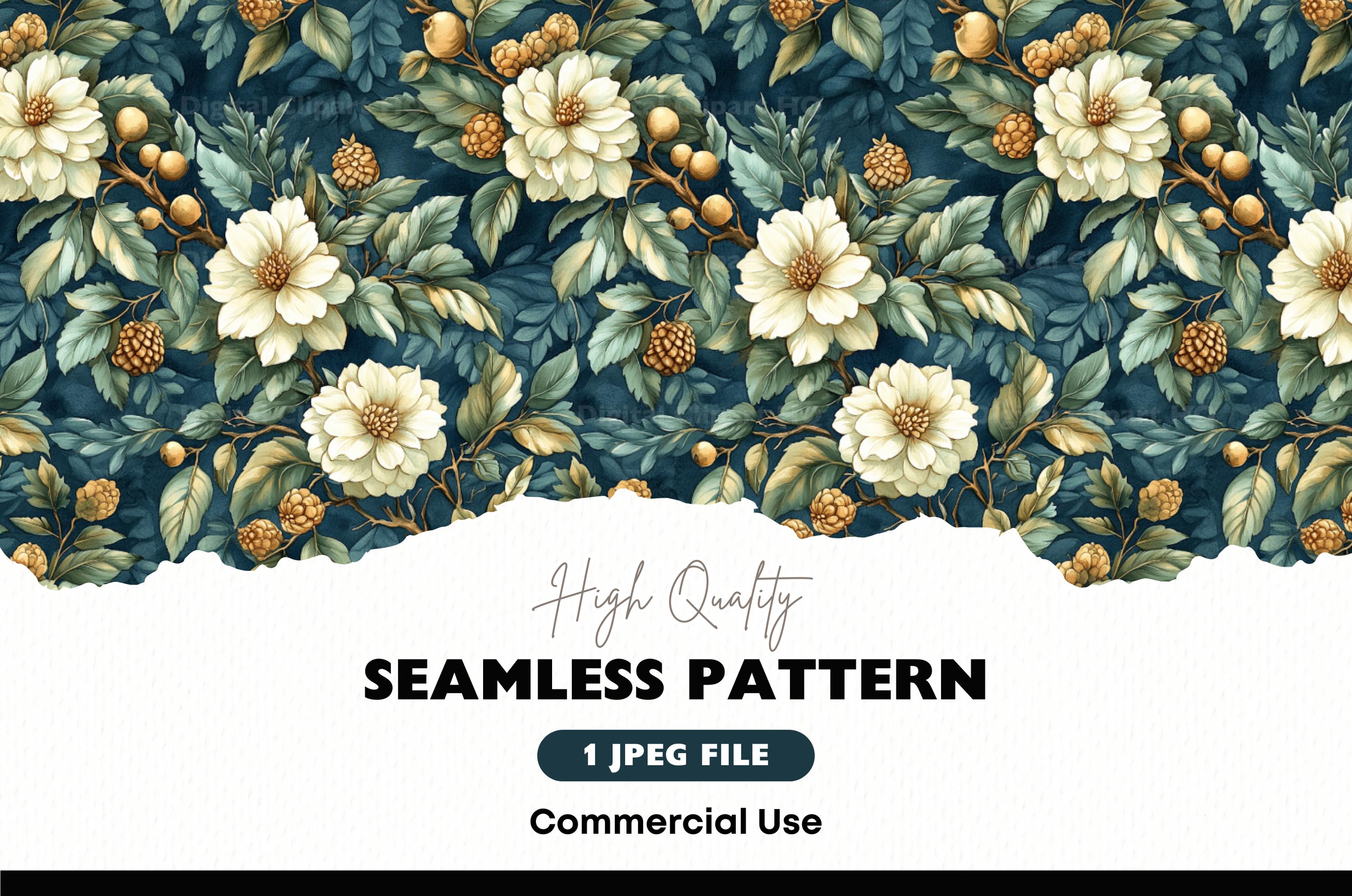 Classic Christmas Seamless Pattern JPEG Watercolor Digital Paper Floral ...