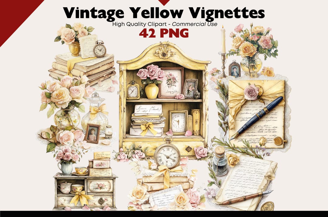 Vintage Yellow Vignettes PNG Clipart Commercial Use Shabby Chic ...