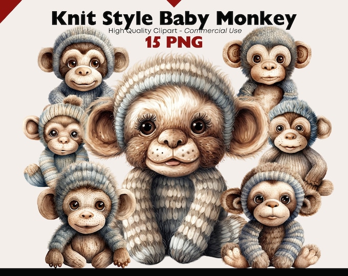 12 PNG Baby Monkey Clipart – Watercolor Animal PNG – Nursery Wall Art ...