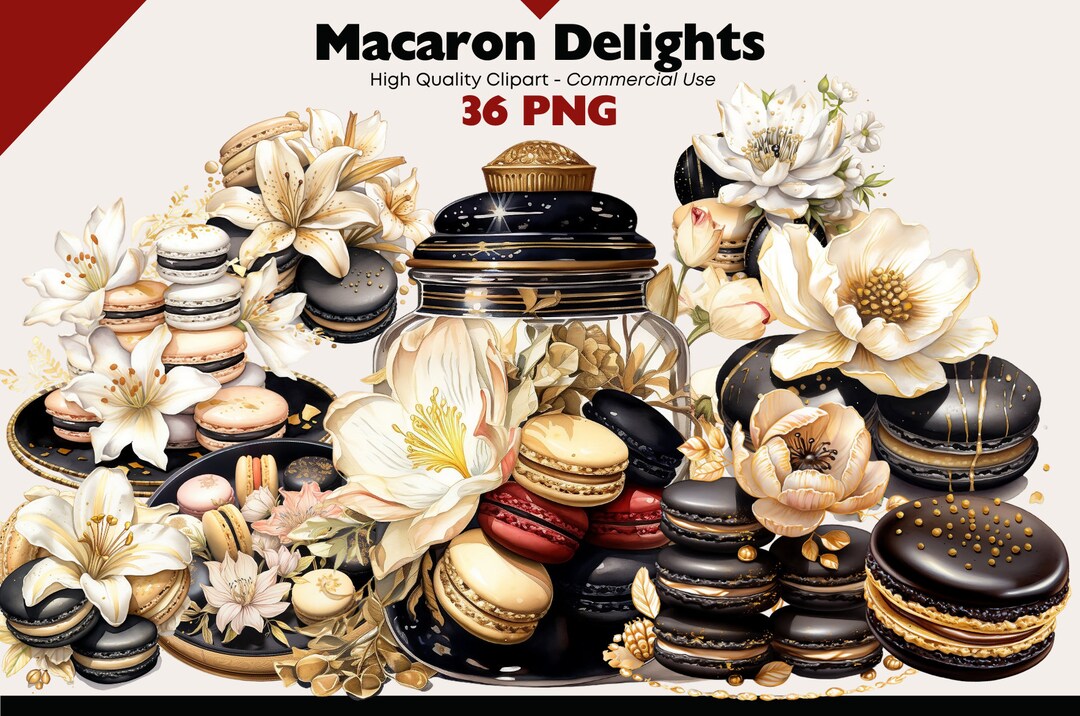 Macarons Clipart Bundle, Floral Macarons Dessert Watercolor ...
