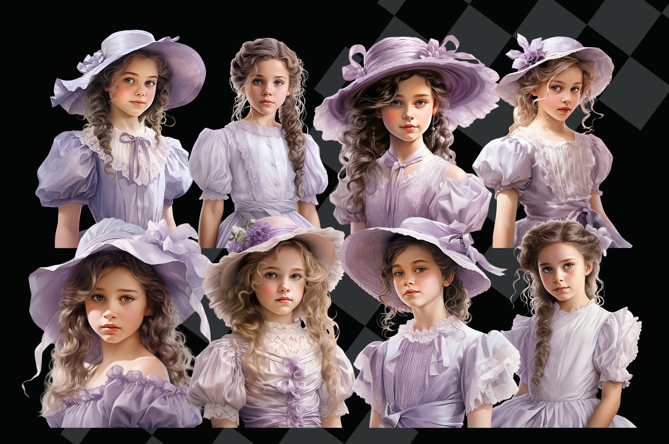 Cute Victorian Girls Clipart Vintage Watercolor Clipart - Etsy