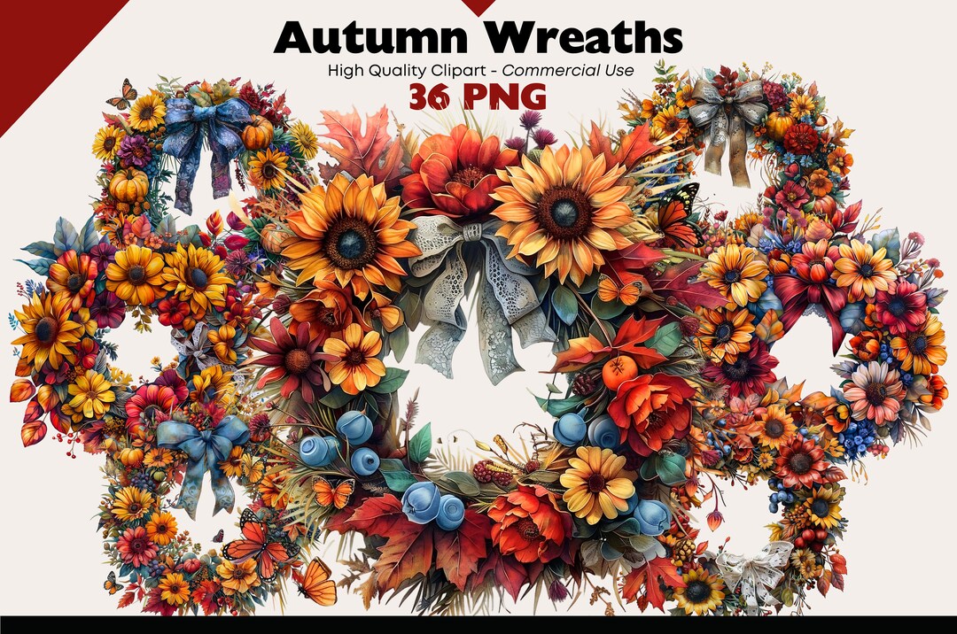 Autumn Wreaths Clipart Bundle Watercolor Fall Wreath Graphics Digital ...
