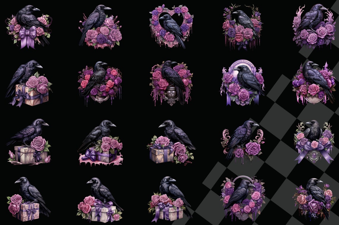 Purple Rose Raven Clip Art, Raven PNG, Corby PNG, Black Bird Clipart ...