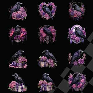 Purple Rose Raven Clip Art, Raven PNG, Corby PNG, Black Bird Clipart ...