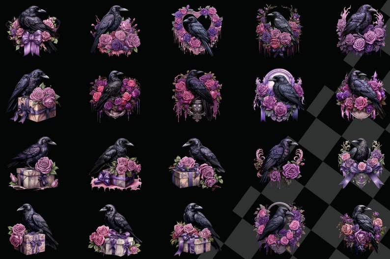 Purple Rose Raven Clip Art, Raven PNG, Corby PNG, Black Bird Clipart ...