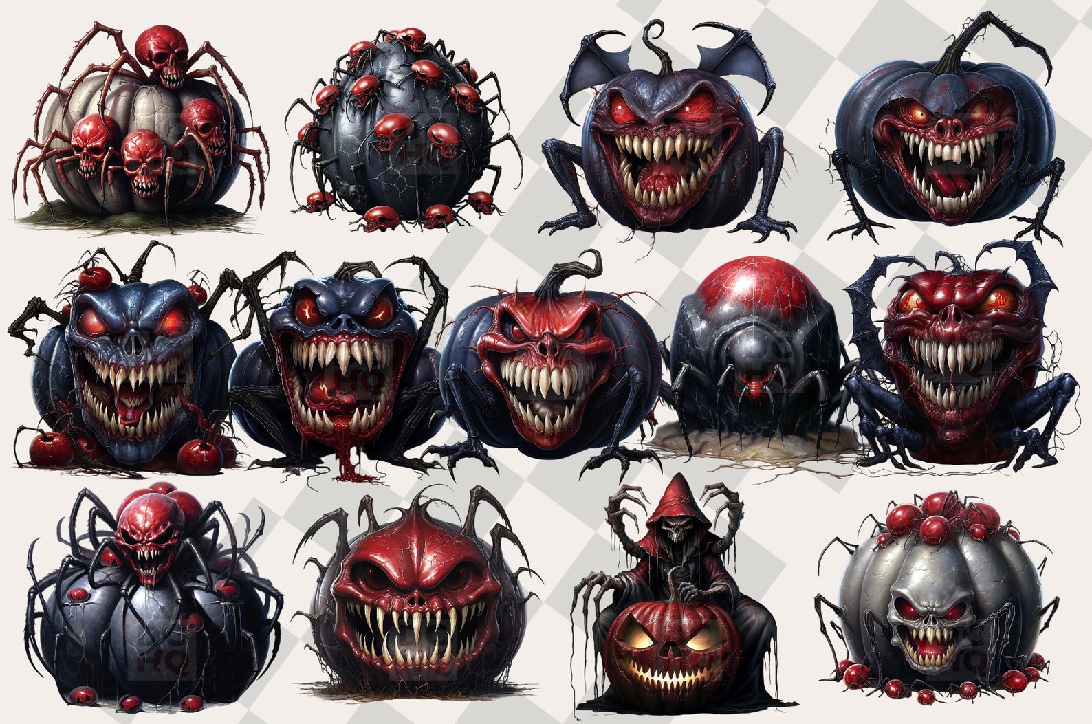 Scary Pumpkin Clipart, Gourds Digital Download, PNG Pumpkin, Halloween ...